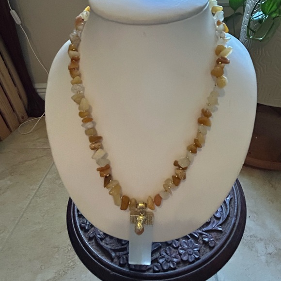 Free People | Jewelry | Elegant Gold And Tan Beaded Necklace | Poshmark